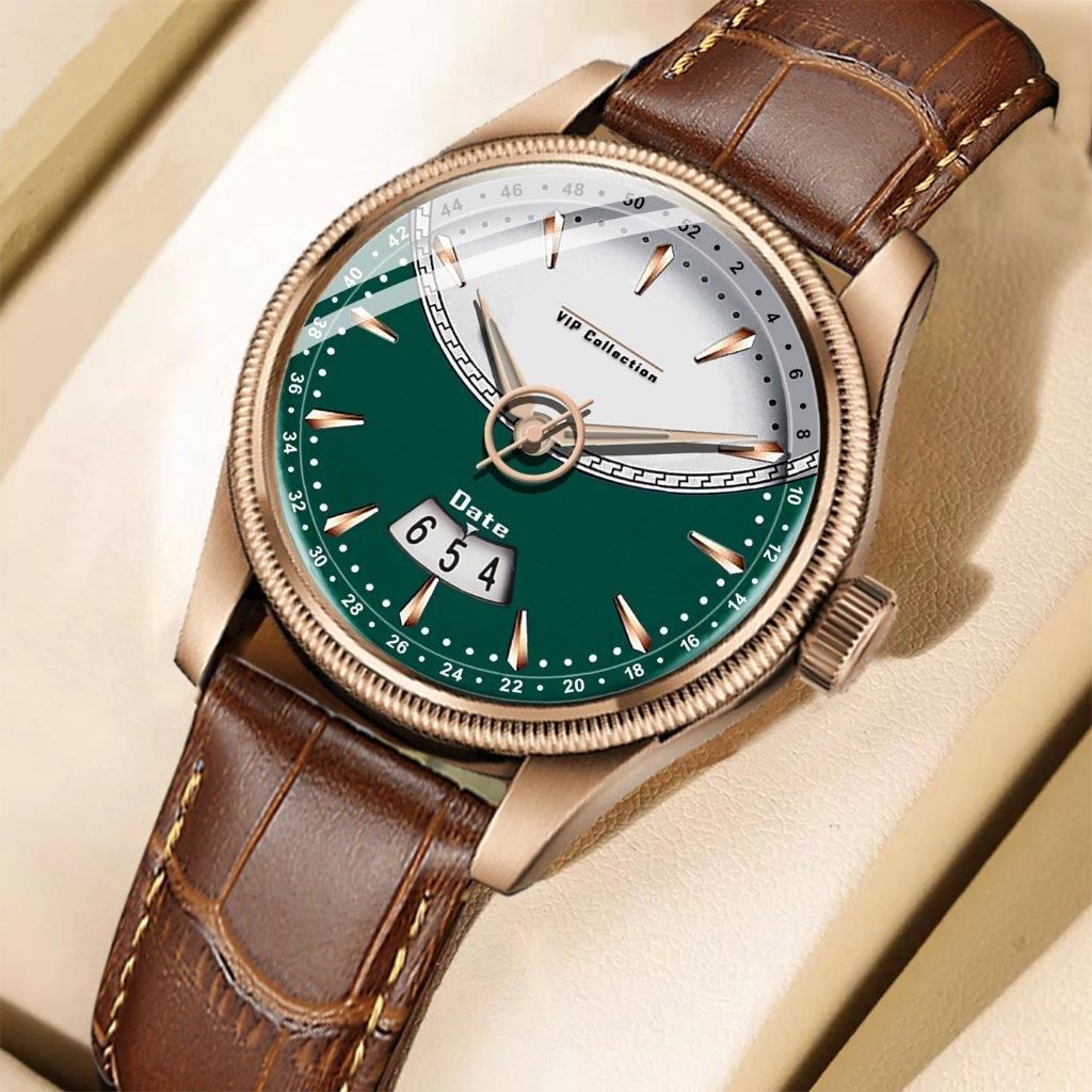 3D Glass Date Display Dial Leather Strap Analog Watch - For Men ...